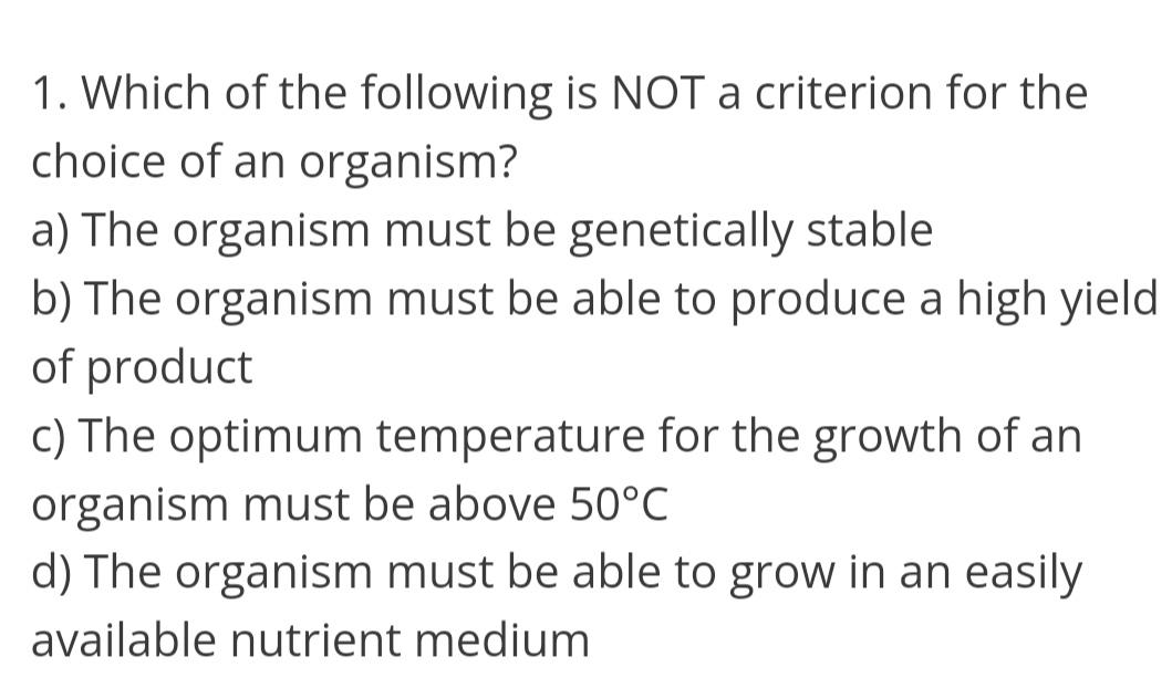 Solved Which of the following is NOT a criterion for the | Chegg.com