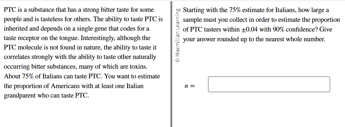 Solved PTC is a substance that has a strong bitter taste for | Chegg.com