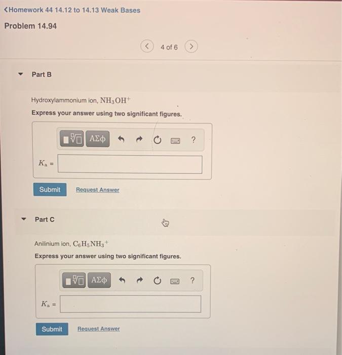 Solved 4 of 6 Using values of Kb in Appendix C in the | Chegg.com