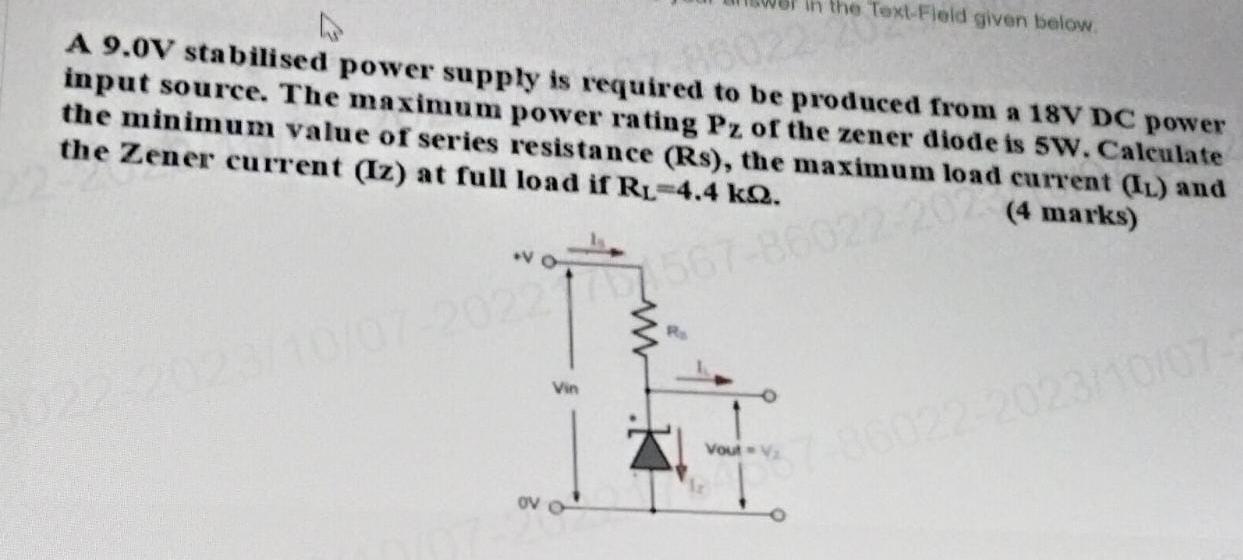 Solved A 9.0V stabilised power supply is required to be | Chegg.com