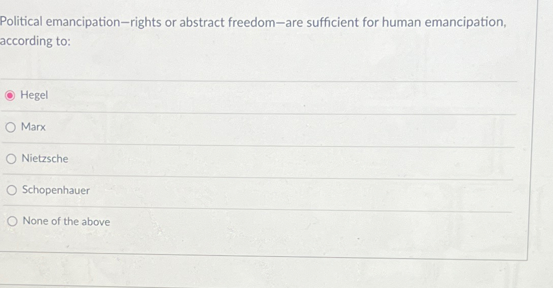 Solved Political emancipation-rights or abstract freedom-are | Chegg.com