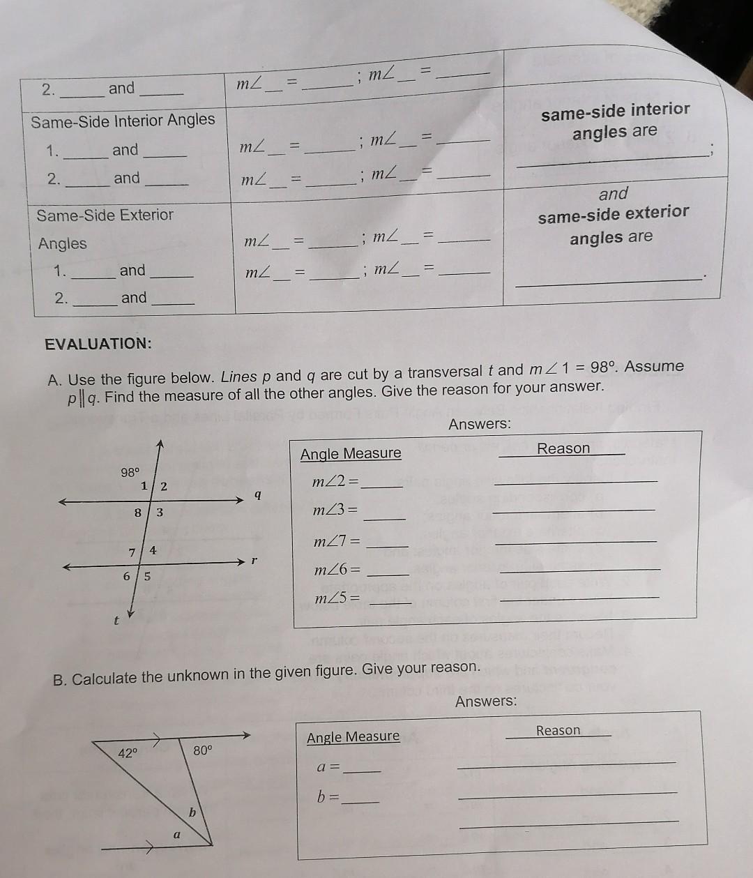 Solved EXERCISE 2 Finding Relationships Between Angle Pairs | Chegg.com