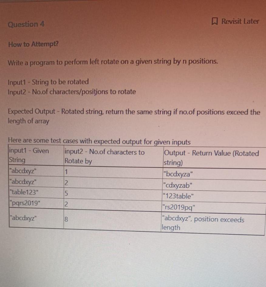 Solved How to Attempt? Write a program to perform left | Chegg.com