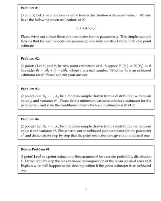Solved Problem \#1: (3 points) Let X be a random variable | Chegg.com