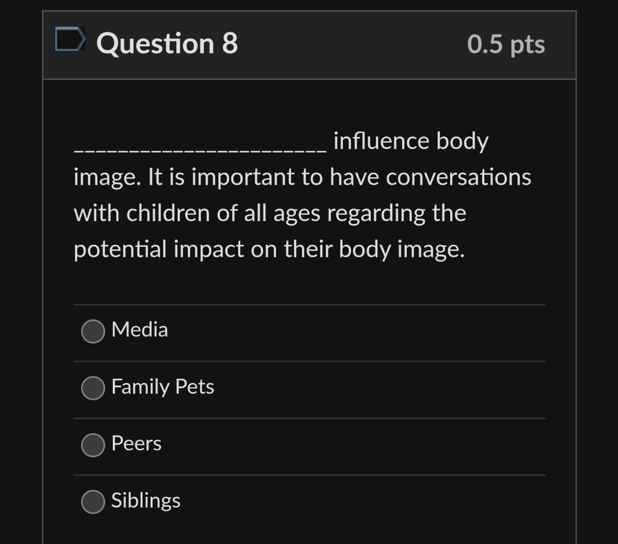 Question 8 0.5pts influence body image. It is | Chegg.com