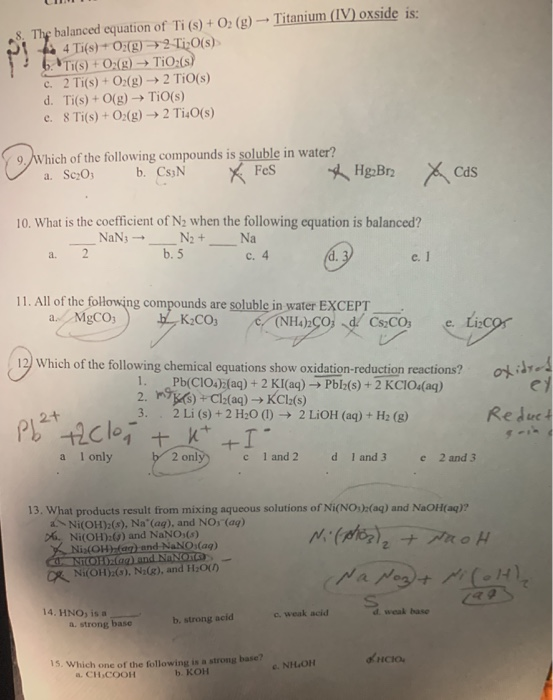 Solved 8. The balanced equation of Ti (s) + O2 (g) - | Chegg.com