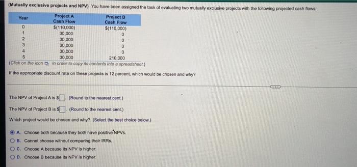 Solved (Mutually exclusive projects and NPV) You have been | Chegg.com
