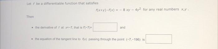 Solved Let f be a differentiable function that satisfies | Chegg.com