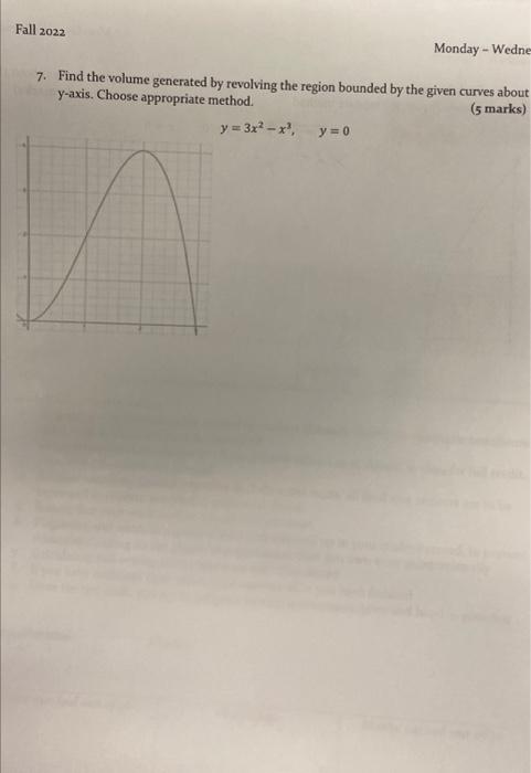 Solved 7. Find the volume generated by revolving the region | Chegg.com