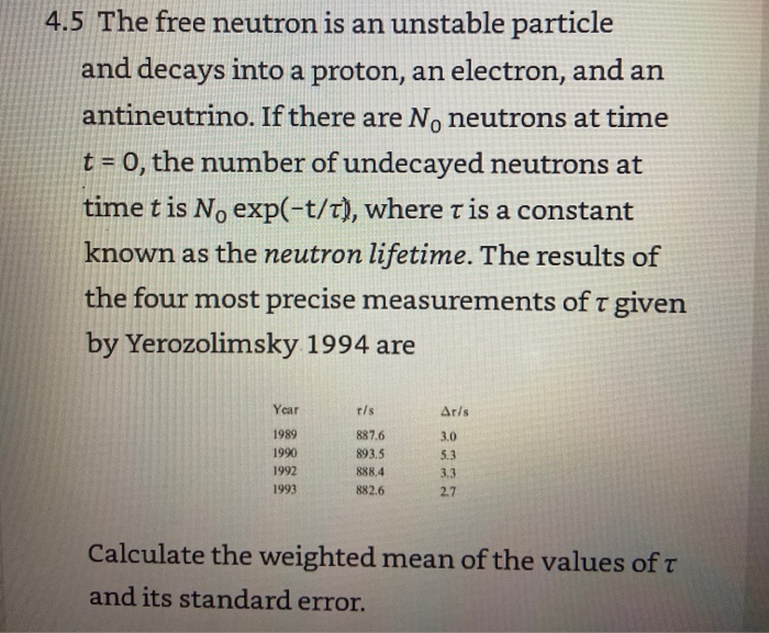 Solved 4.5 The free neutron is an unstable particle and | Chegg.com
