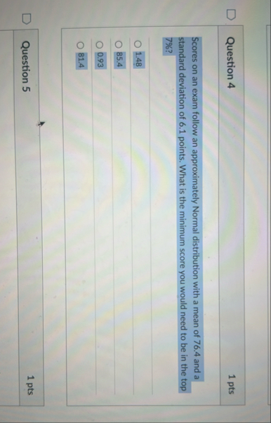 Solved Question 41 ﻿ptsScores on an exam follow an | Chegg.com