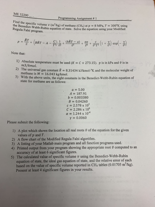 Solved ME 32200 Programming Assignment #1 the Benedict | Chegg.com