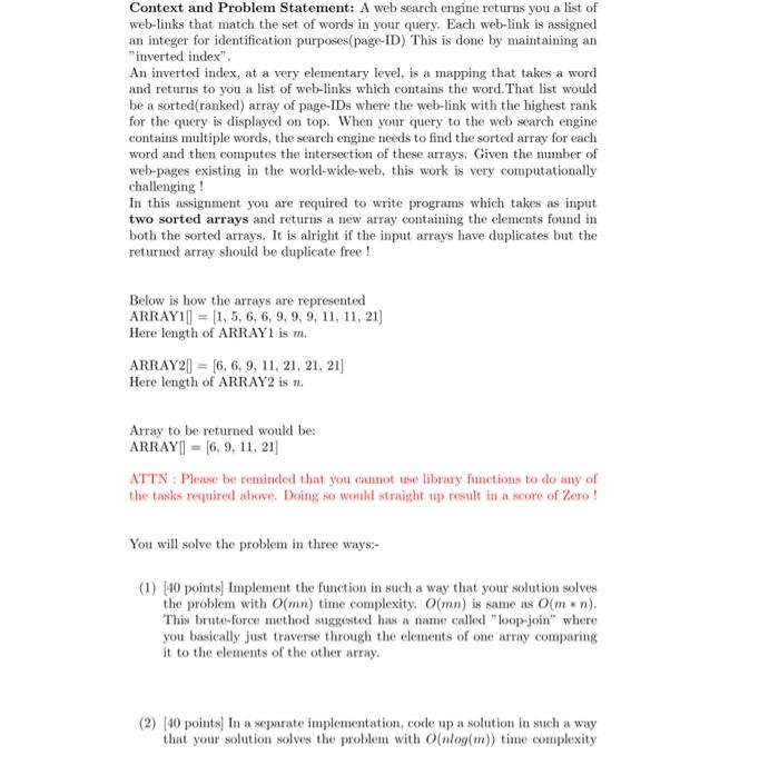 Solved Context and Problem Statement: A web search engine | Chegg.com