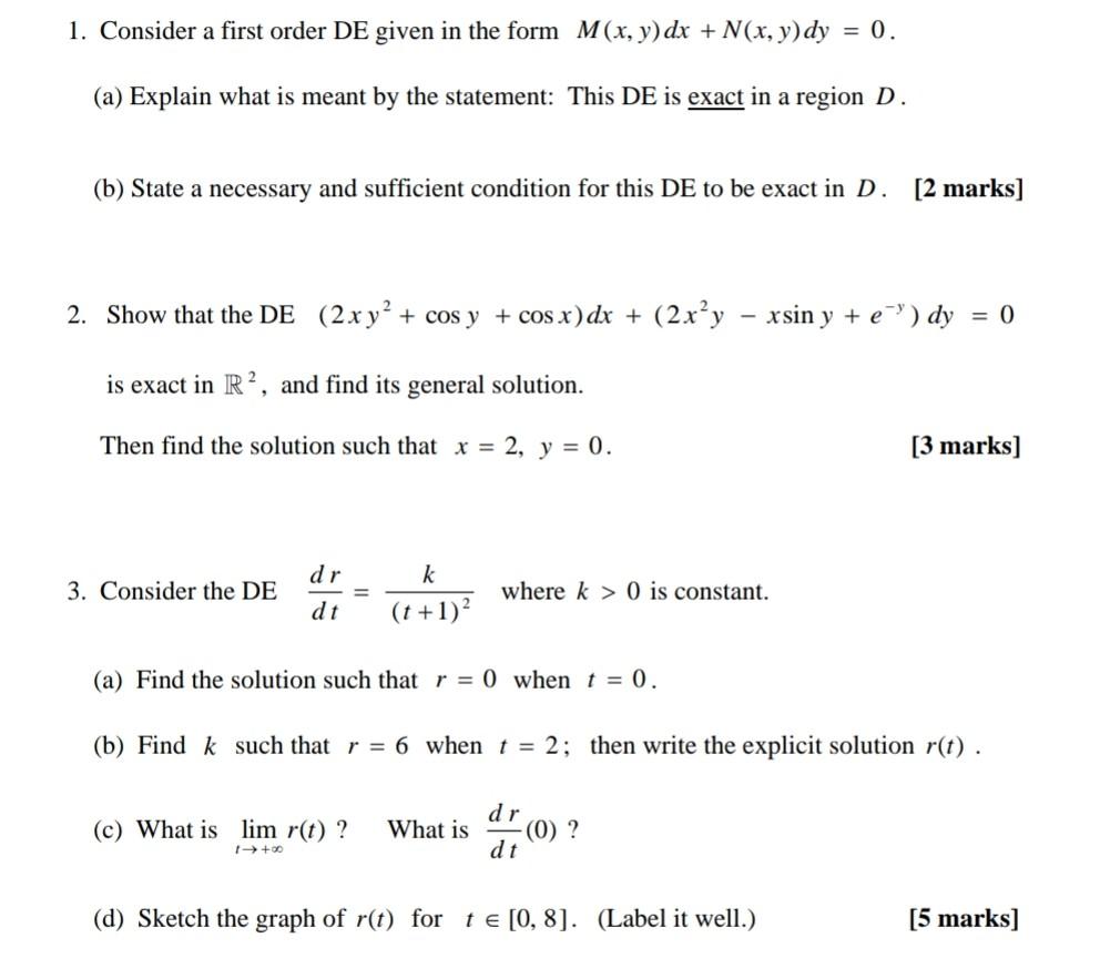Solved 1. Consider a first order DE given in the form M(x, | Chegg.com