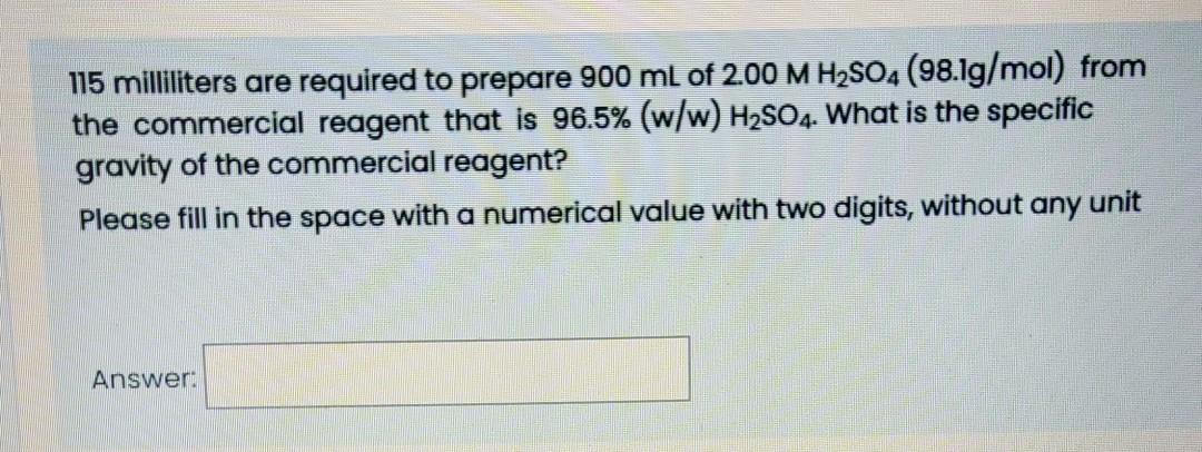 Solved 115 milliliters are required to prepare 900 mL of | Chegg.com