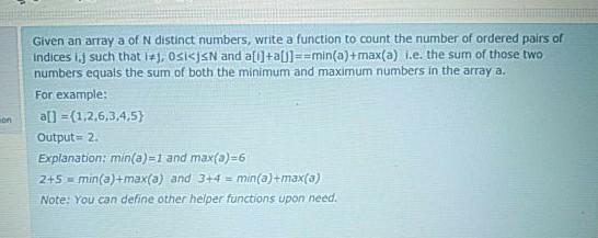 Solved Given An Array A Of N Distinct Numbers Write A 8347