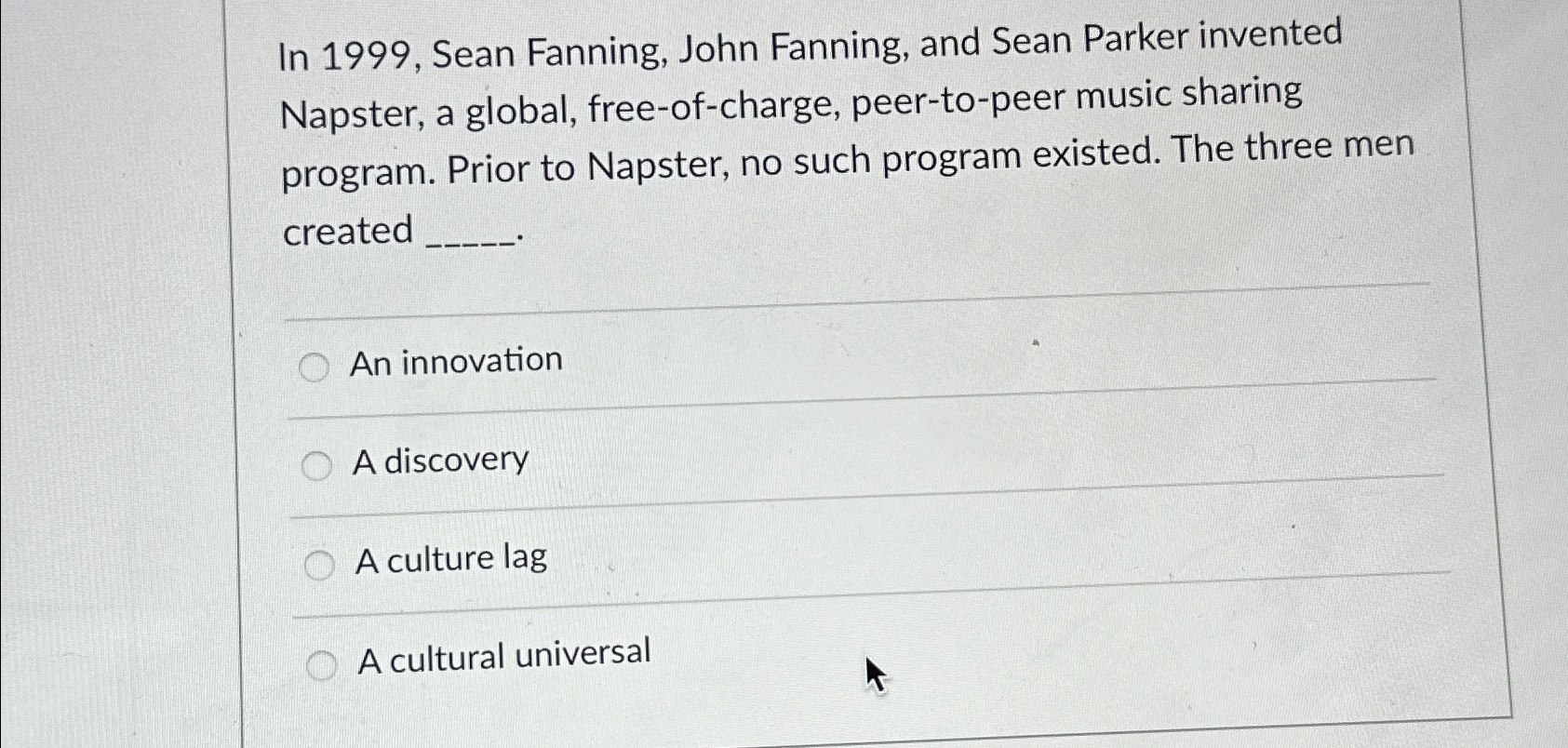 Solved In 1999, ﻿Sean Fanning, John Fanning, and Sean Parker | Chegg.com