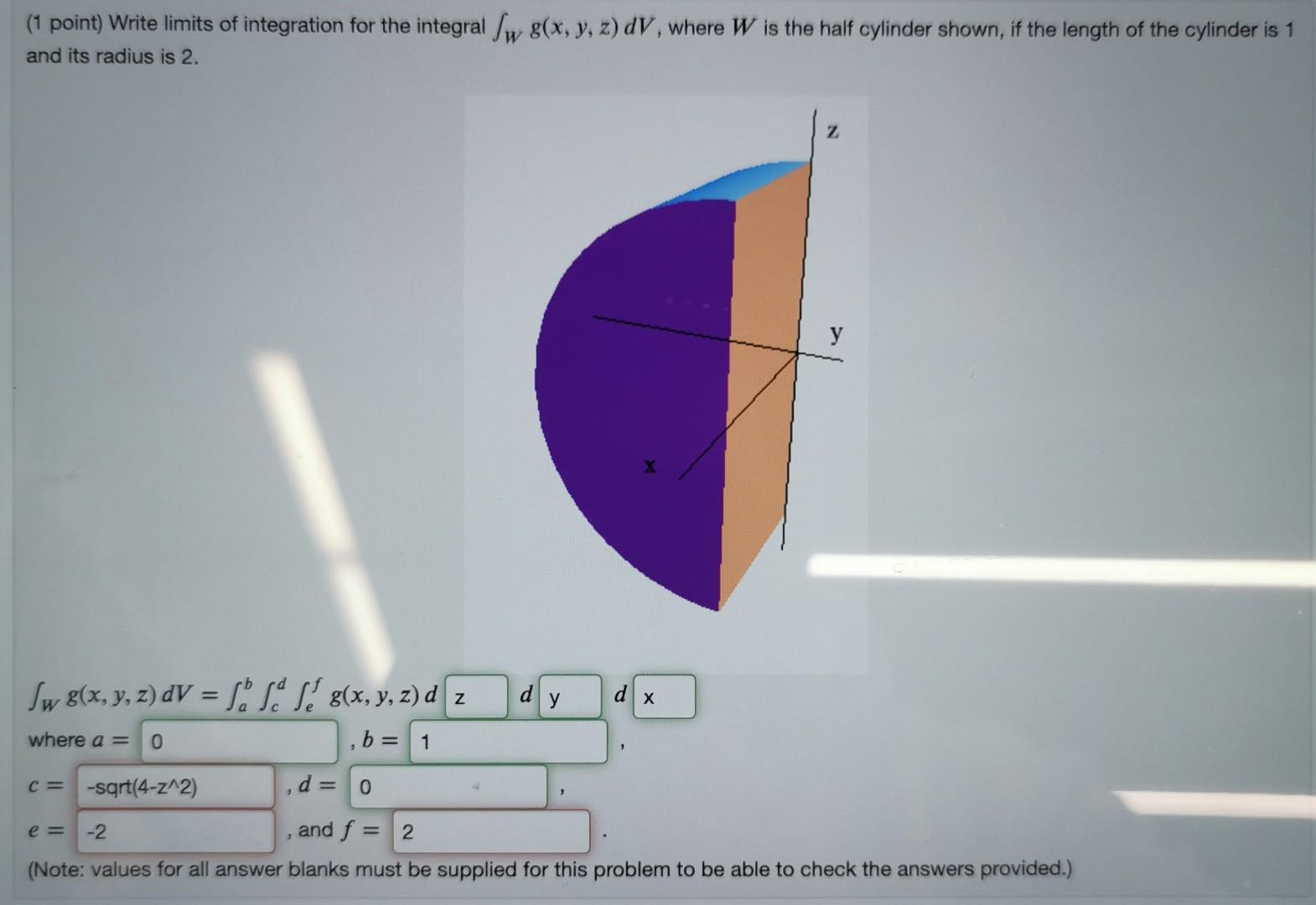 Solved (1 point) Write limits of integration for the | Chegg.com