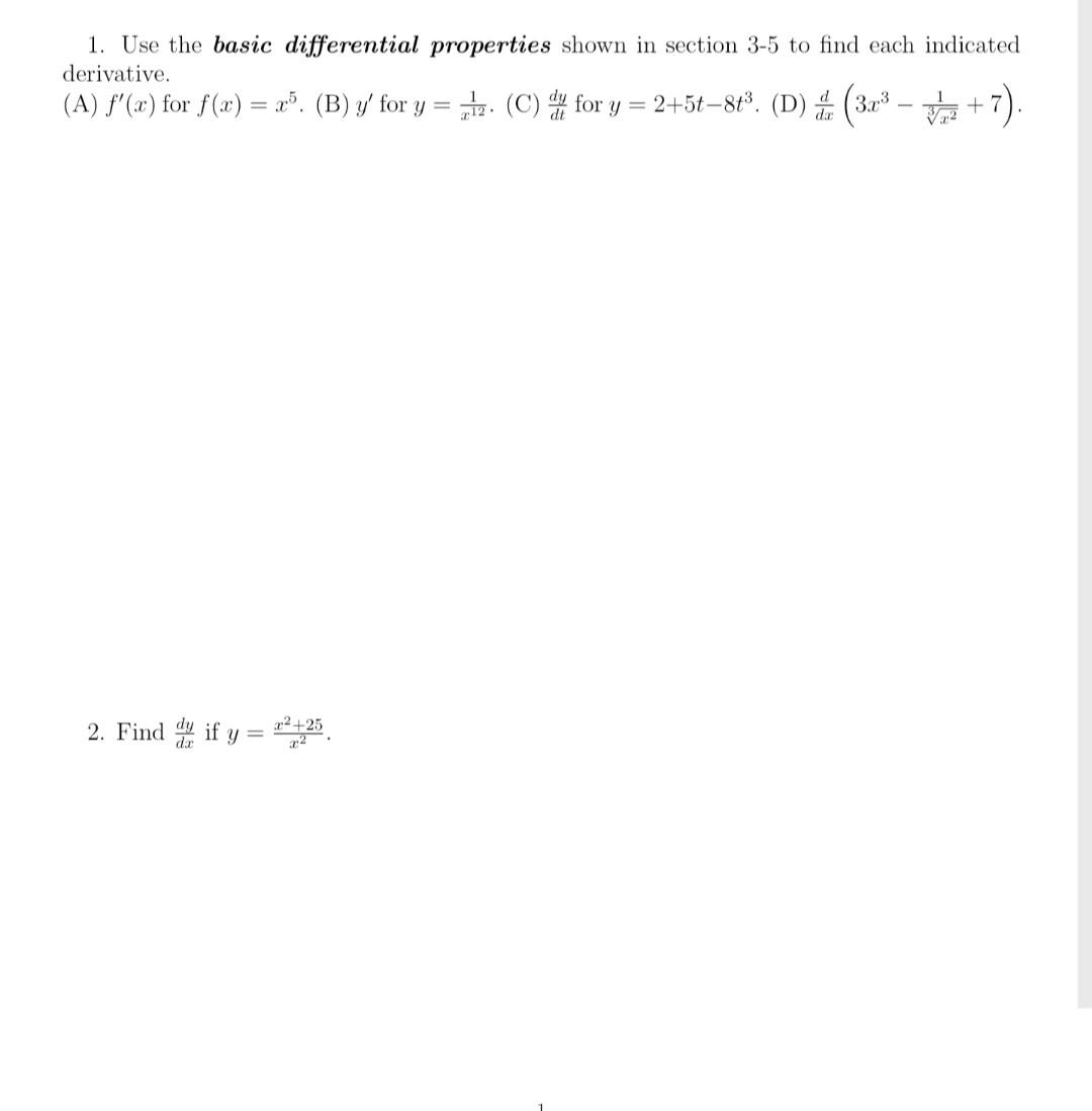 Solved 1. Use the basic differential properties shown in | Chegg.com