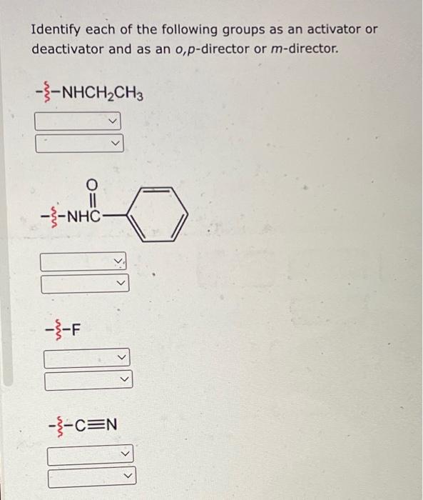 Solved Identify each of the following groups as an activator | Chegg.com