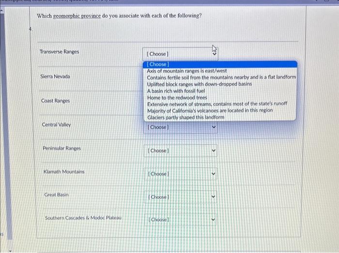 Solved Transverse Ranges Sierra Nevada Coast Ranges Central | Chegg.com