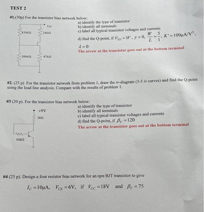 Solved \#1.(30p) For the transistor bias network below: a) | Chegg.com