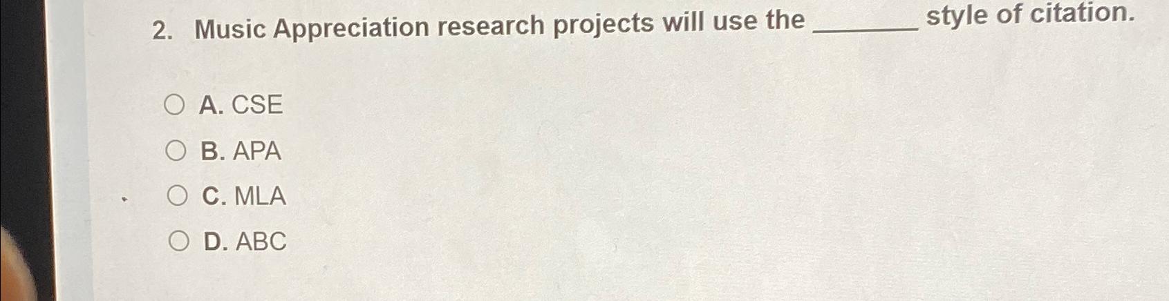 Solved Music Appreciation research projects will use the | Chegg.com