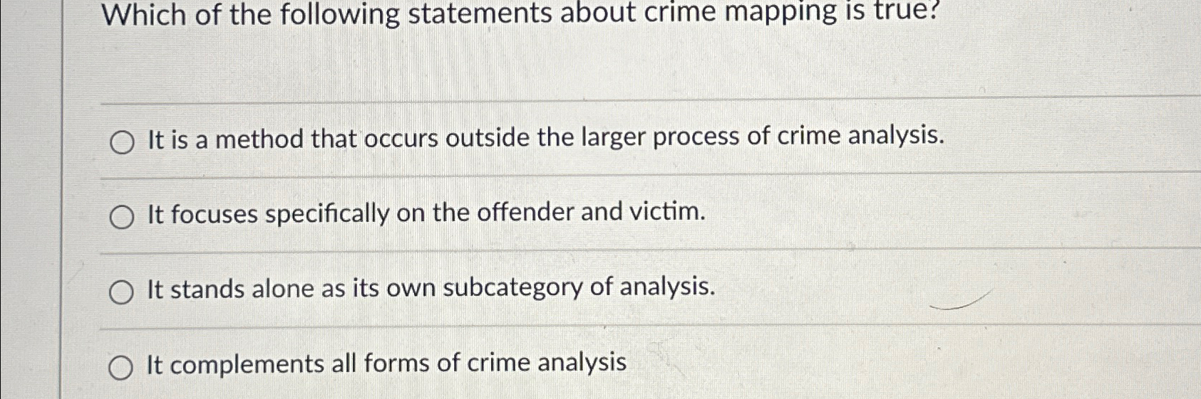 Solved Which of the following statements about crime mapping | Chegg.com