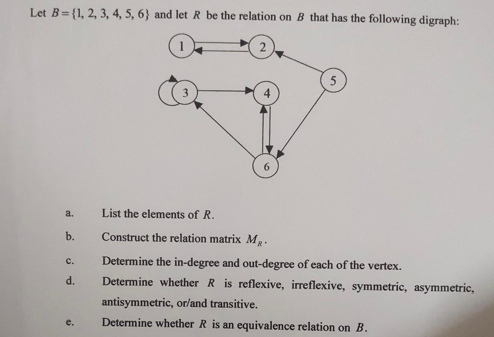 Solved Let B={1,2,3,4,5,6} and let R be the relation on B | Chegg.com
