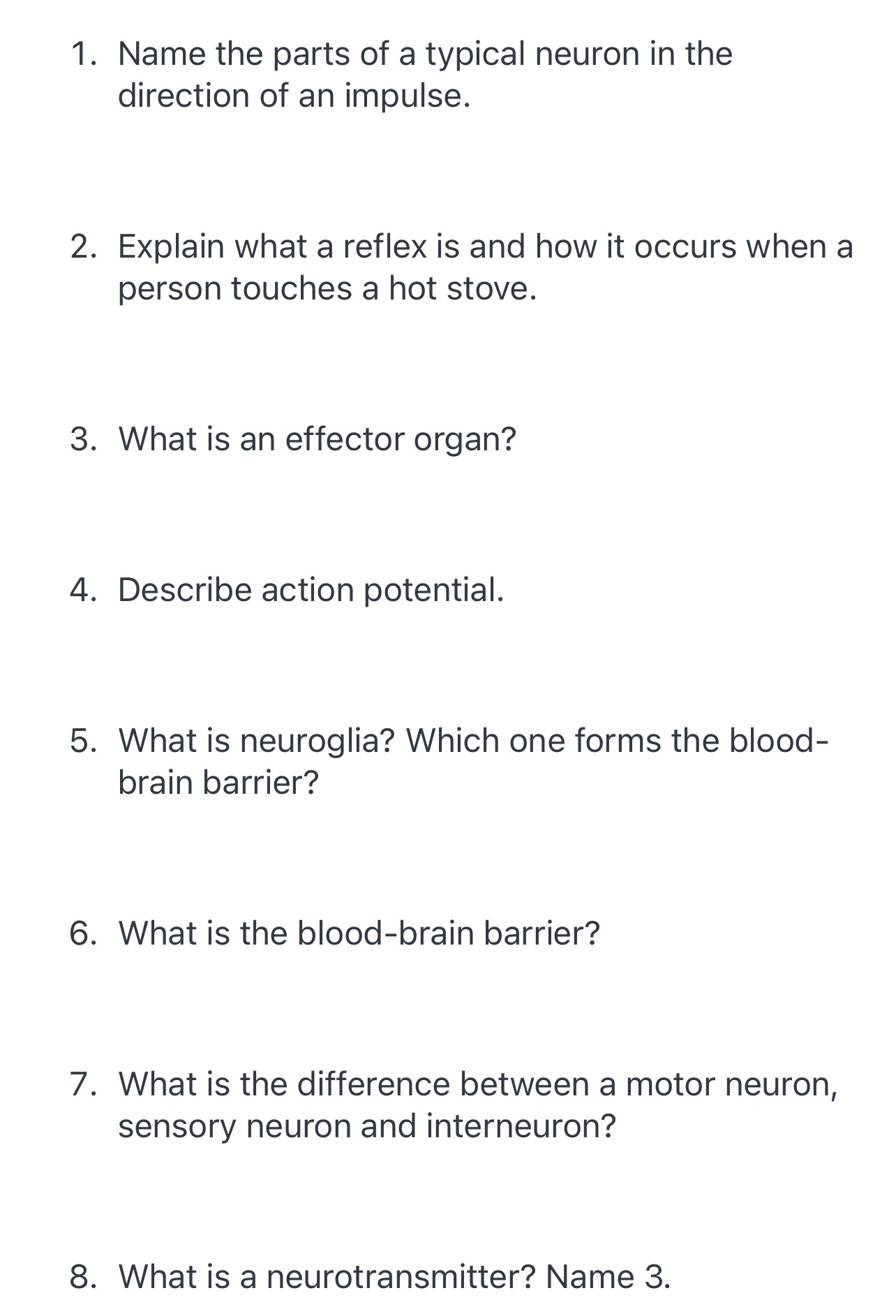 Solved Name the parts of a typical neuron in the direction | Chegg.com