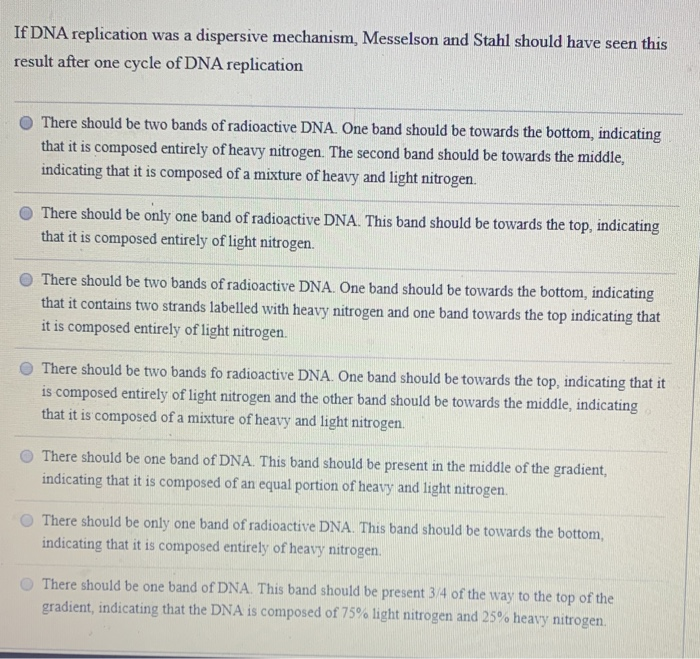 Solved If DNA replication was a dispersive mechanism, | Chegg.com