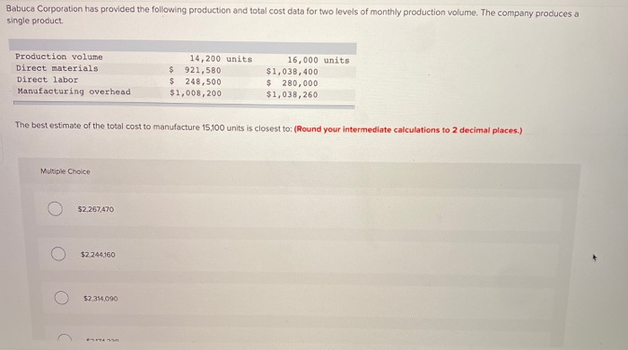 Solved Babuca Corporation has provided the following | Chegg.com