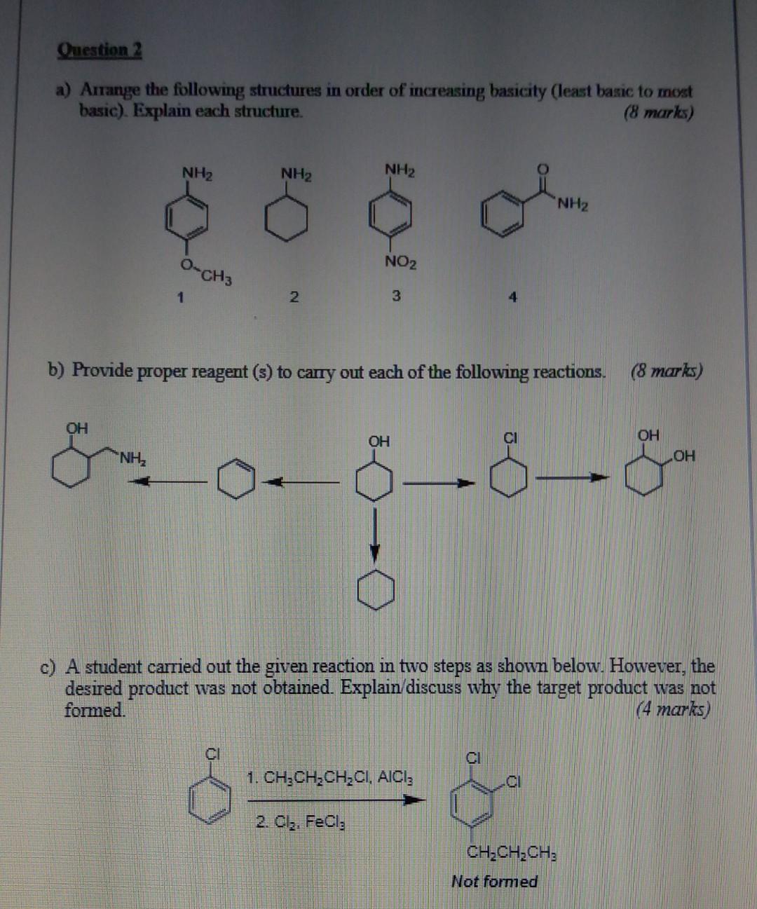 Solved Question 2 a) Arrange the following structures in | Chegg.com