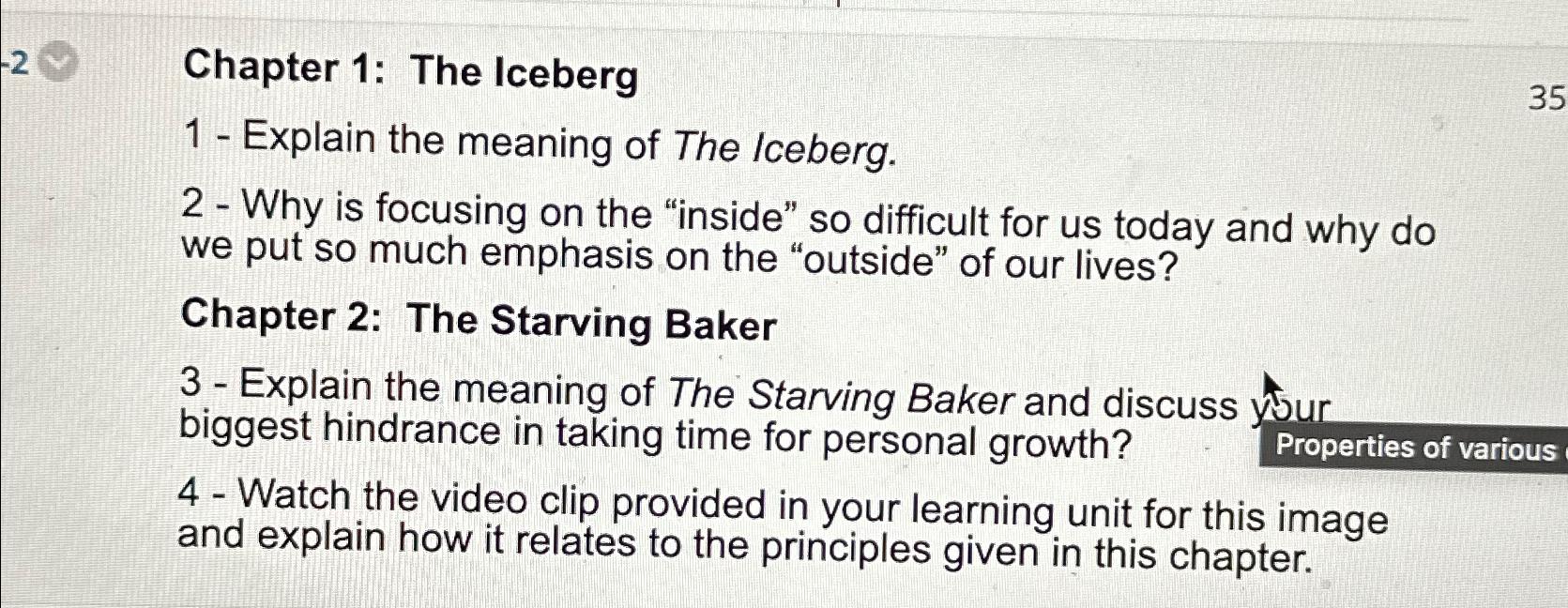 Solved Chapter 1: The Iceberg1 - ﻿Explain the meaning of The | Chegg.com