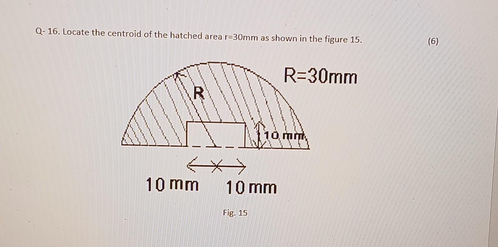 Solved Q-16. Locate the centroid of the hatched area r=30 mm | Chegg.com
