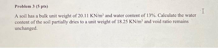 Solved A soil has a bulk unit weight of 20.11KN/m3 and water | Chegg.com
