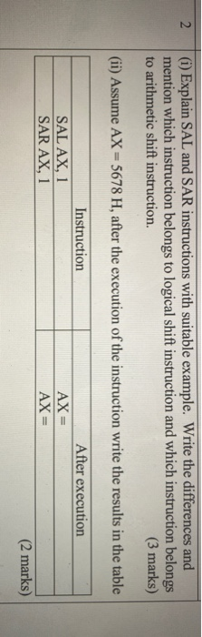 Solved (i) Explain SAL and SAR instructions with suitable | Chegg.com