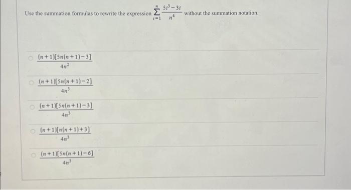 Solved Use the summation formulas to rewrite the expression | Chegg.com