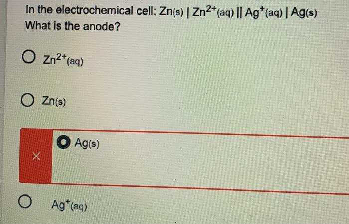 Solved In the electrochemical cell: Zn(s) | Zn2+(aq) || | Chegg.com