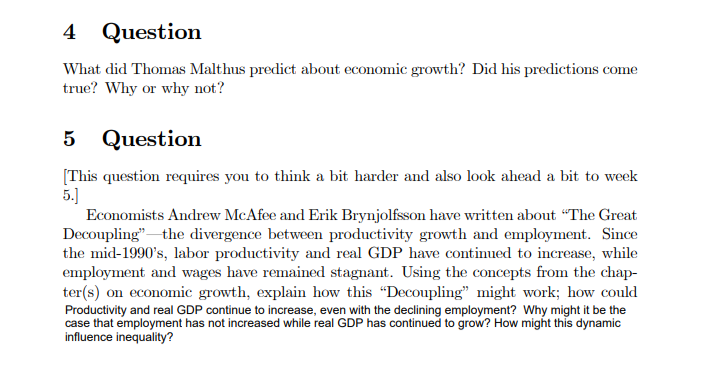Solved 4 questionwhat Did Thomas Malthus Predict About