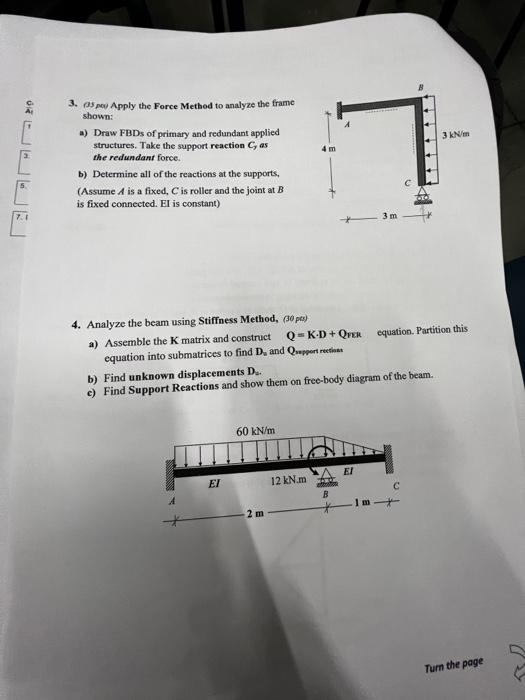 Solved 3. as poy Apply the Force Method to analyze the frame | Chegg.com