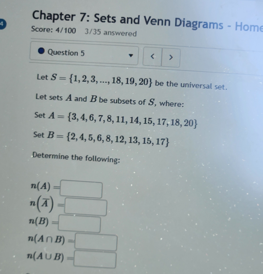 Solved Chapter 7: Sets and Venn Diagrams - ﻿HomeScore: | Chegg.com