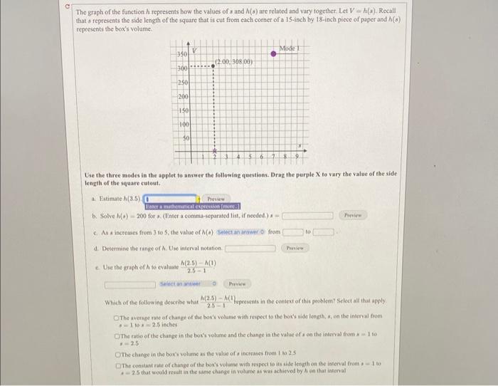 Solved The graph of the function h represents bow the values | Chegg.com