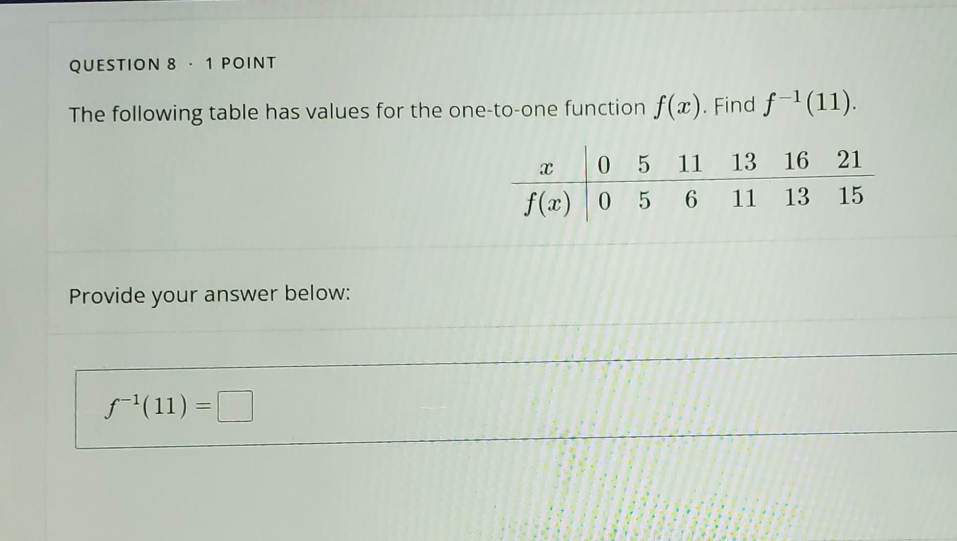 Solved The following table has values for the one-to-one | Chegg.com