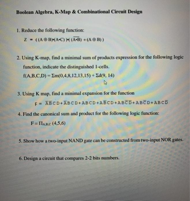 Solved Boolean Algebra, K-Map & Combinational Circuit Design | Chegg.com
