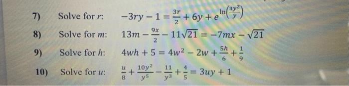 Solved PART II. Multi-Variate Equations For each of the | Chegg.com
