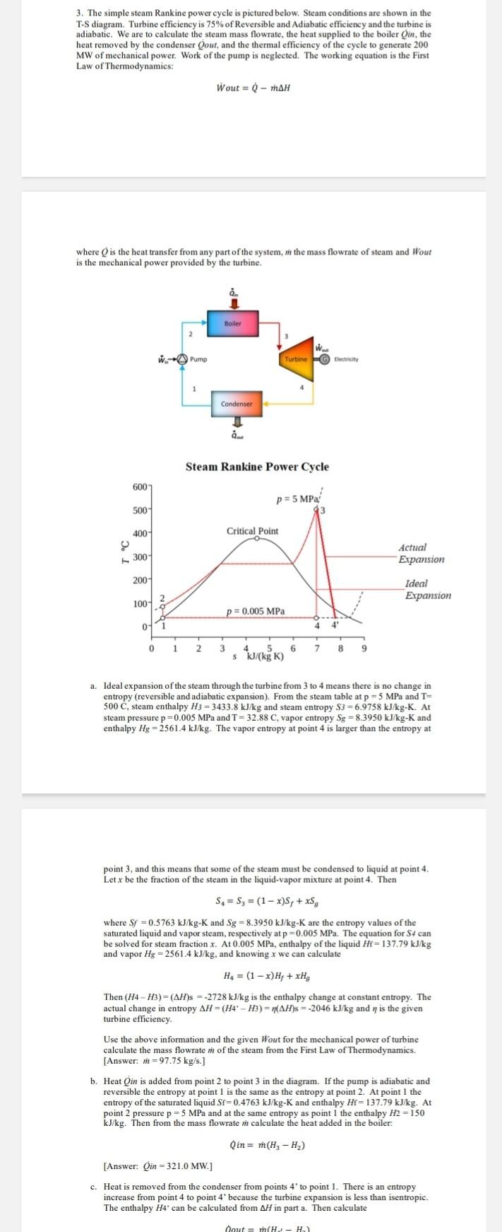 Solved 3. The simple steam Rankine power cycle is pictured | Chegg.com