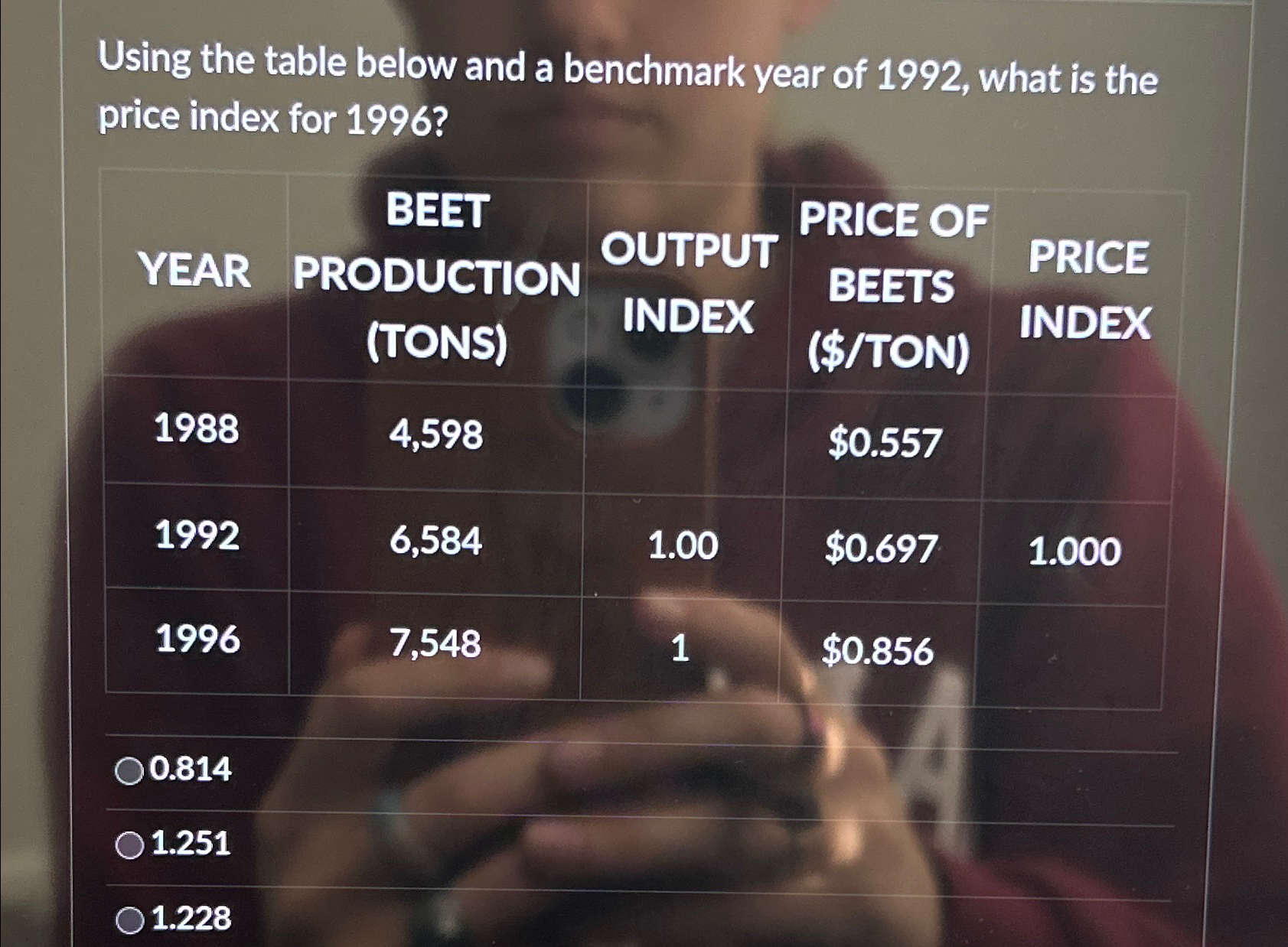 Solved Using the table below and a benchmark year of 1992, | Chegg.com