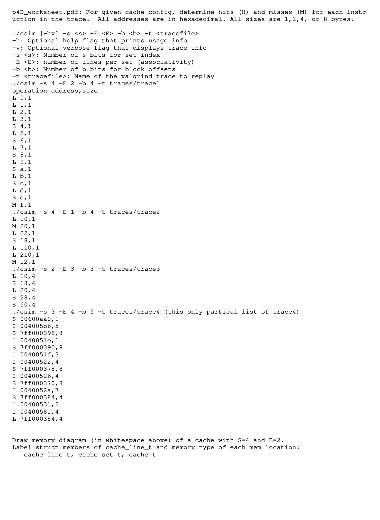 Solved p4B_worksheet.pdf: For given cache config, determine | Chegg.com