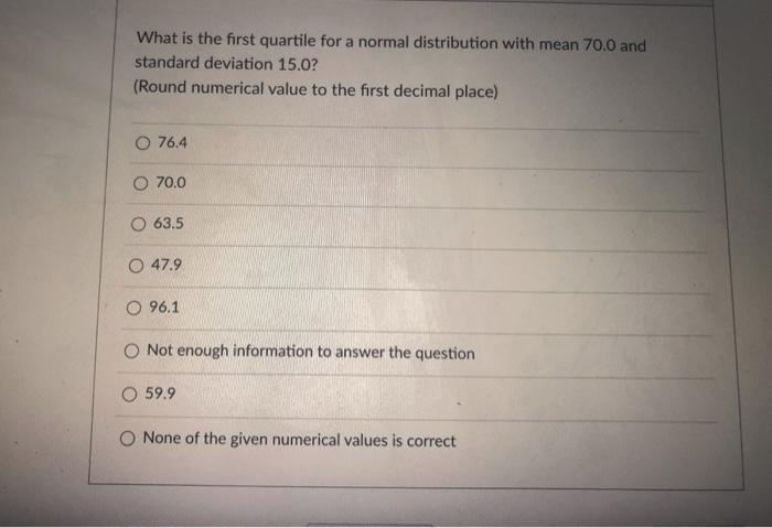 Solved What is the first quartile for a normal distribution | Chegg.com